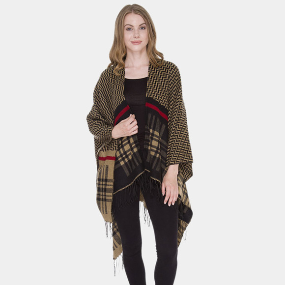 Accessories | Plaid Mixed Print Fringe Ruana Scarf Shawl | Poshmark